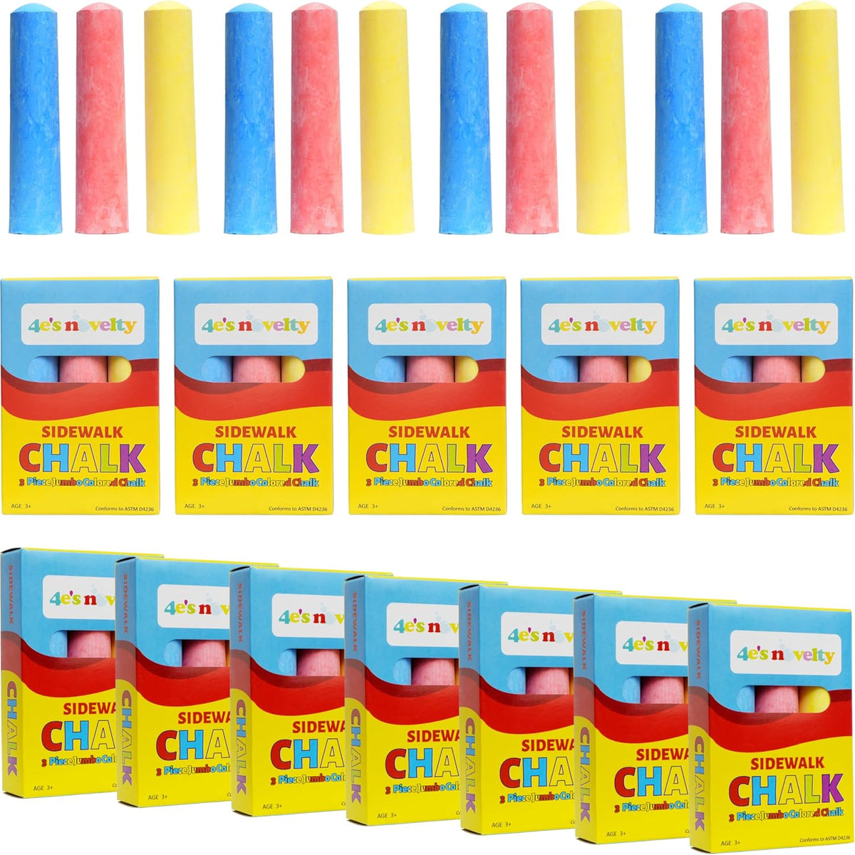 4E’s Novelty 12 Boxes Jumbo Sidewalk Chalk – Party Favors for Kids ...